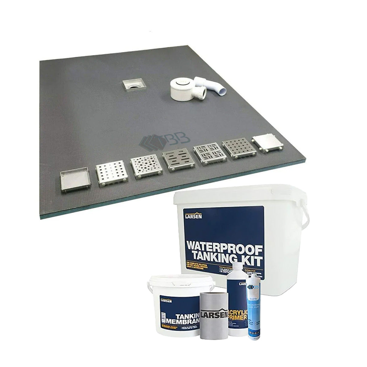 Wetroom Kit 20mm, Aqua Kit, 7 Grates Options – Tile Backer Boards